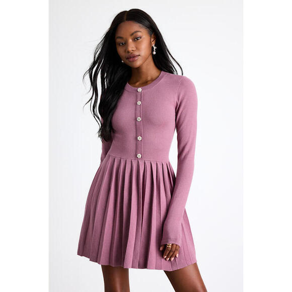 Lulus | Dresses | Lulus Beyond Sweet Purple Pearl Pleated Mini Sweater ...